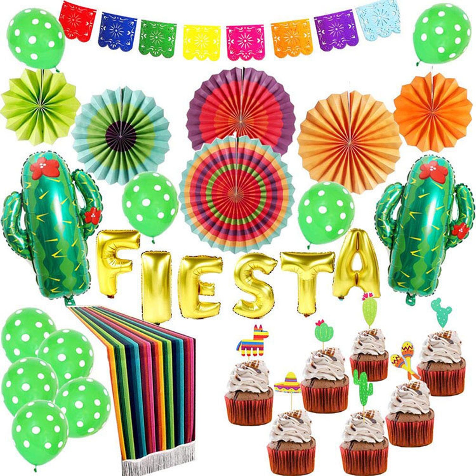 Mexican Fiesta Balloons Party Birthday Kit Paper Fan Tassel Garland - Etsy