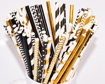 Gold Paper Straws, Gold Star Paper Straws, Gold Party Straws, Gold ...