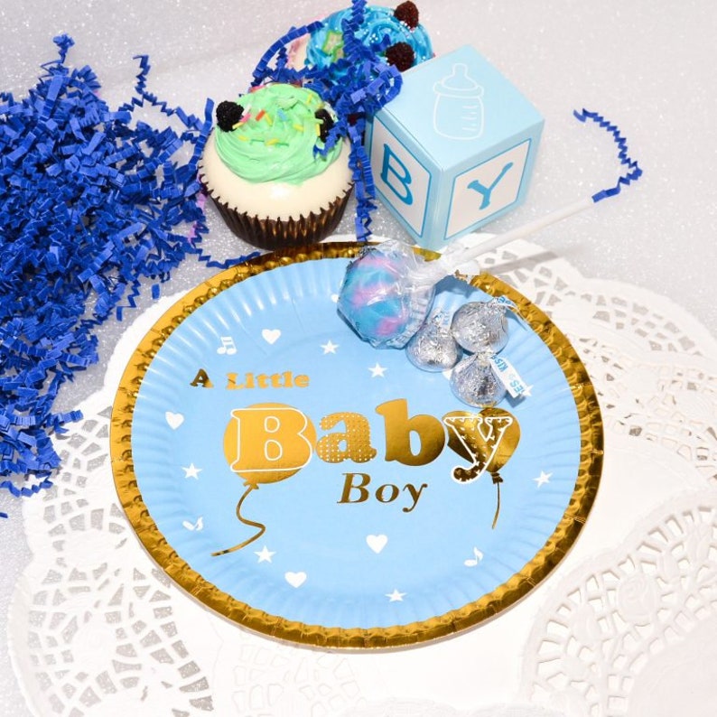 40 Boy Baby Shower Plate Gold and Blue Paper Plates Boy 1st - Etsy