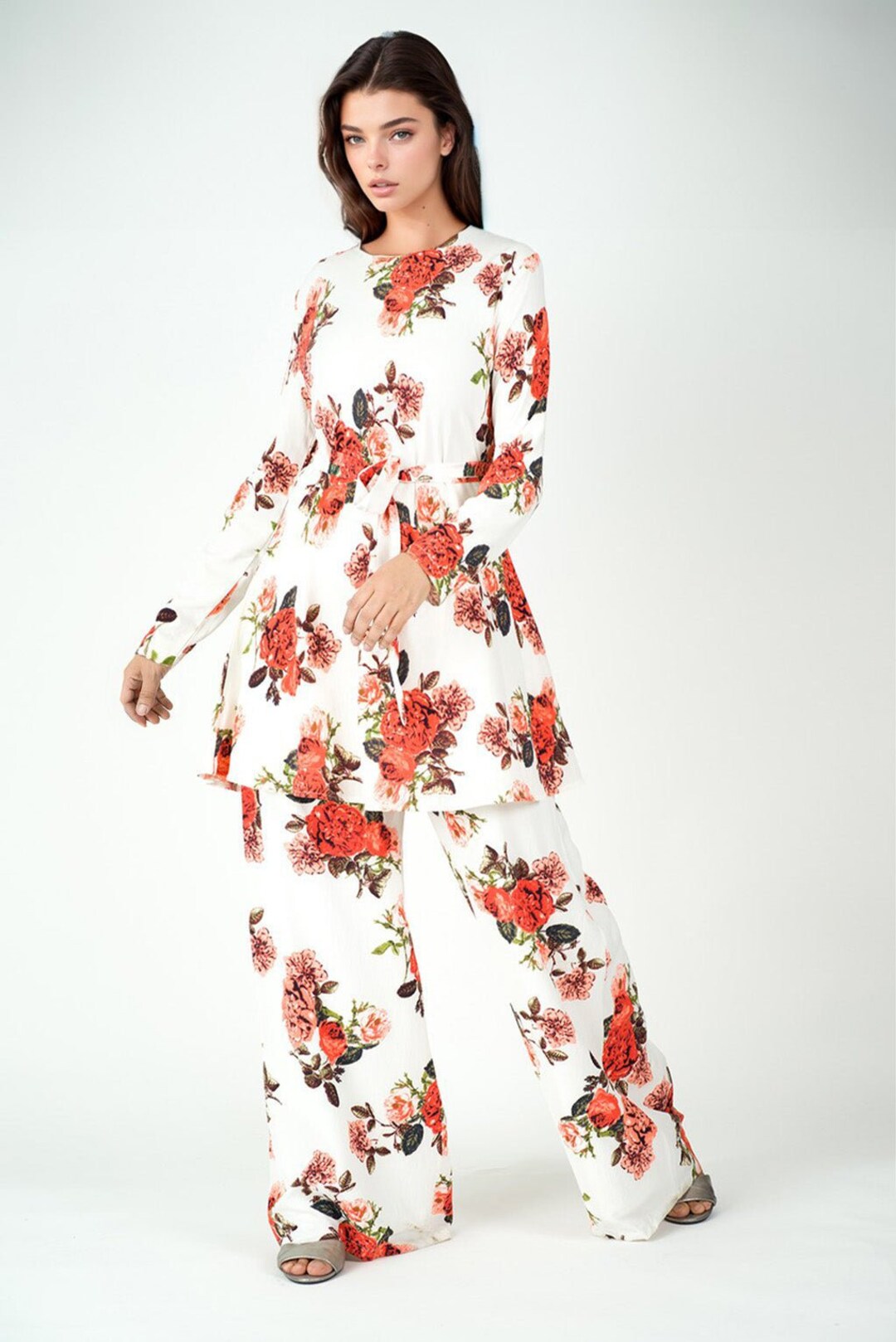 White Floral Modest Matching Set - Etsy