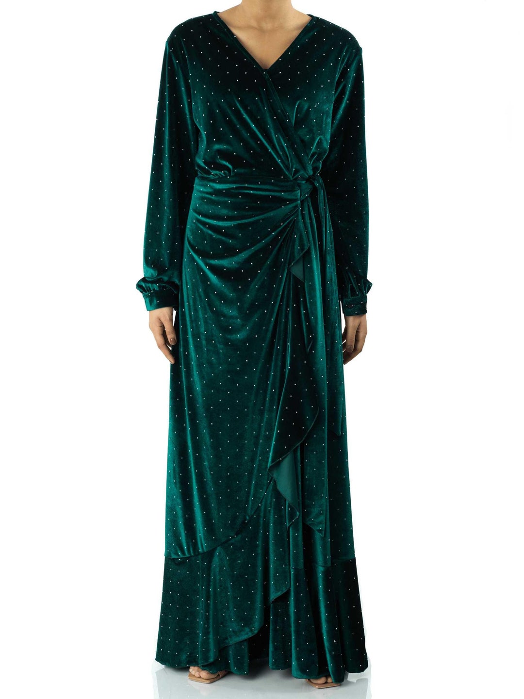 Emerald Wrapped Velvet Modest Maxi Dress - Etsy