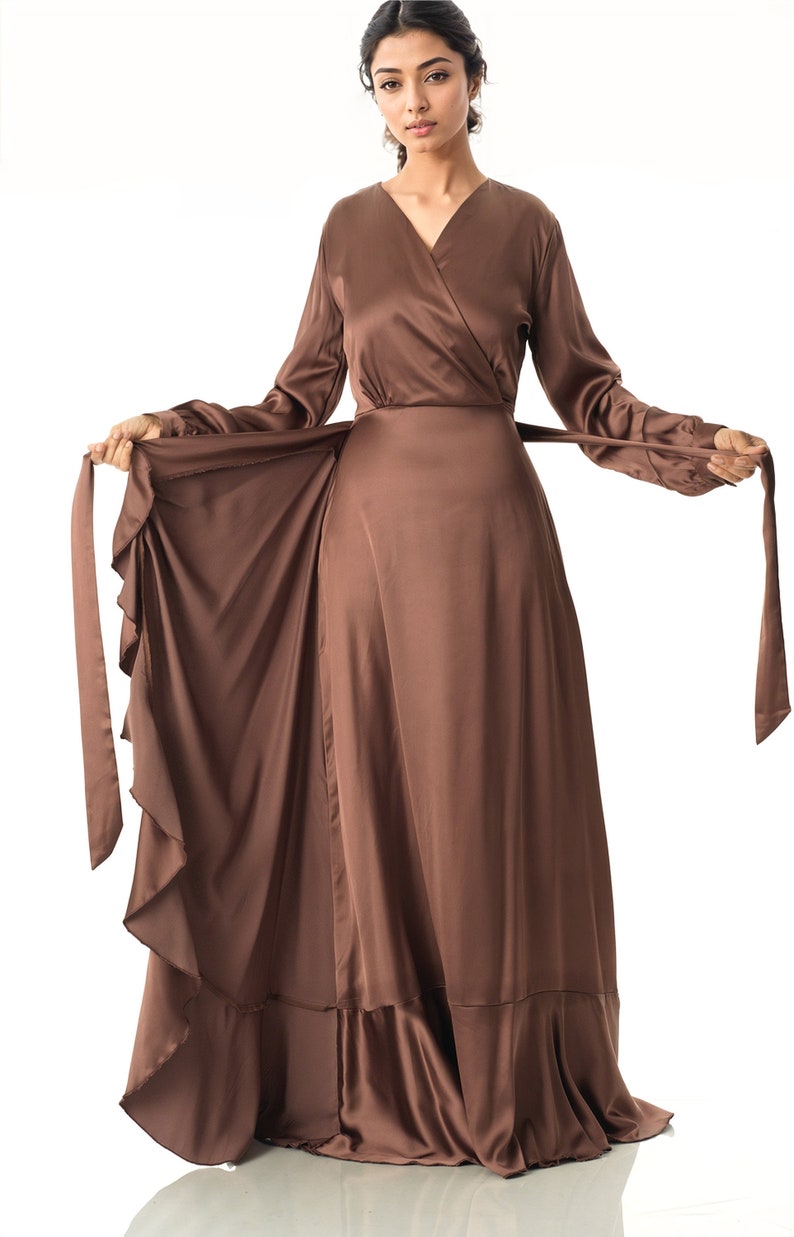 Chestnut Mauve Wrapped up in Satin Dress - Etsy