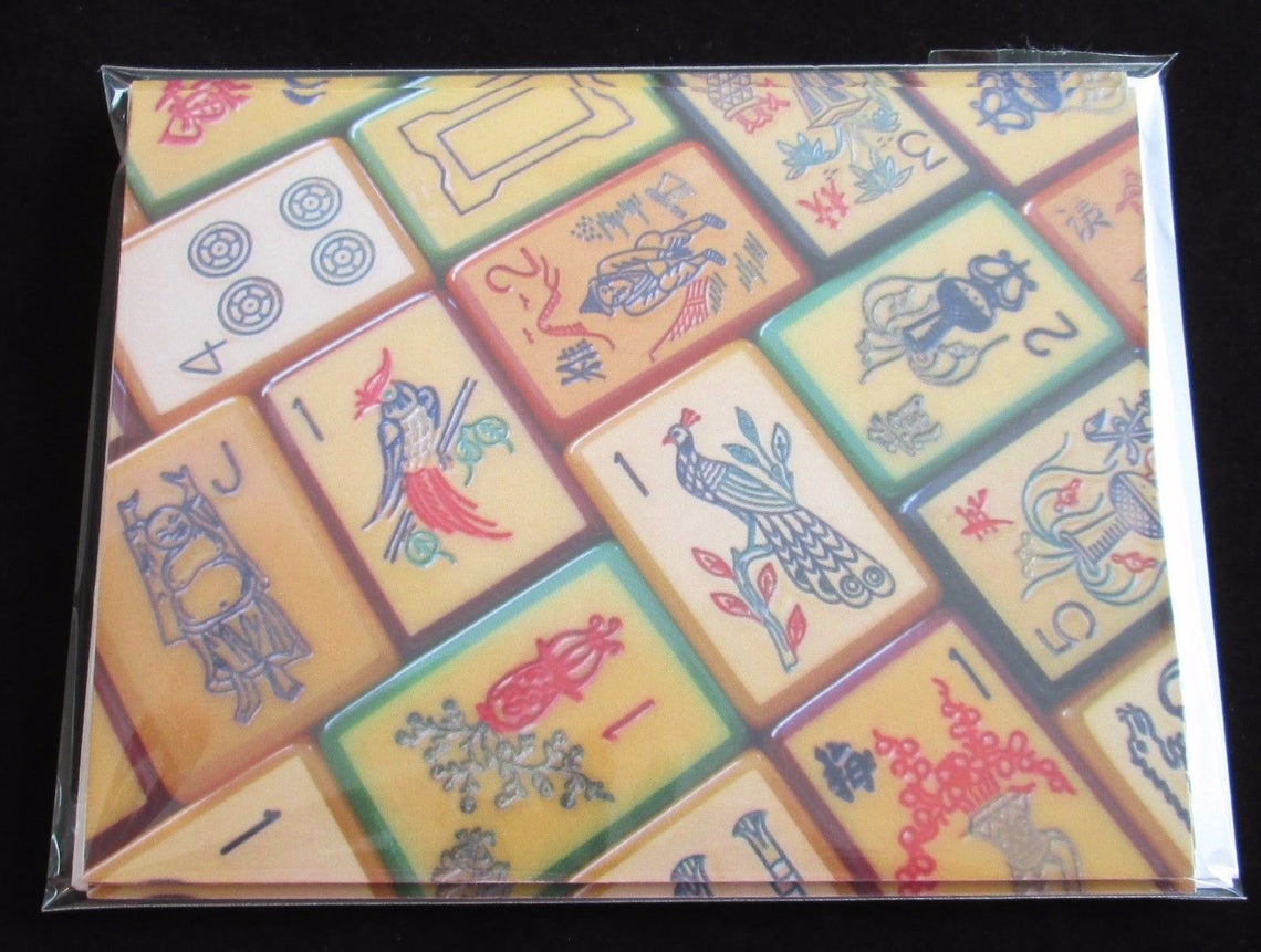 Enrobed Tiles, Set of Four Mahjong Stationery Cards & Four Envelopes ...