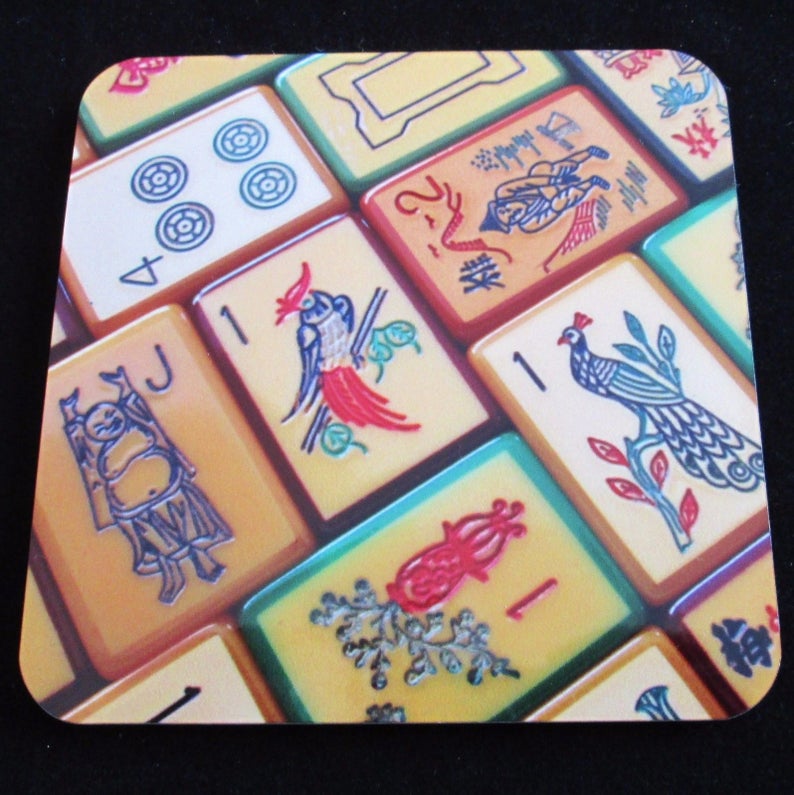 New, Set of Four, Vintage Enrobed Tile Design, Mahjong Theme Coasters ...