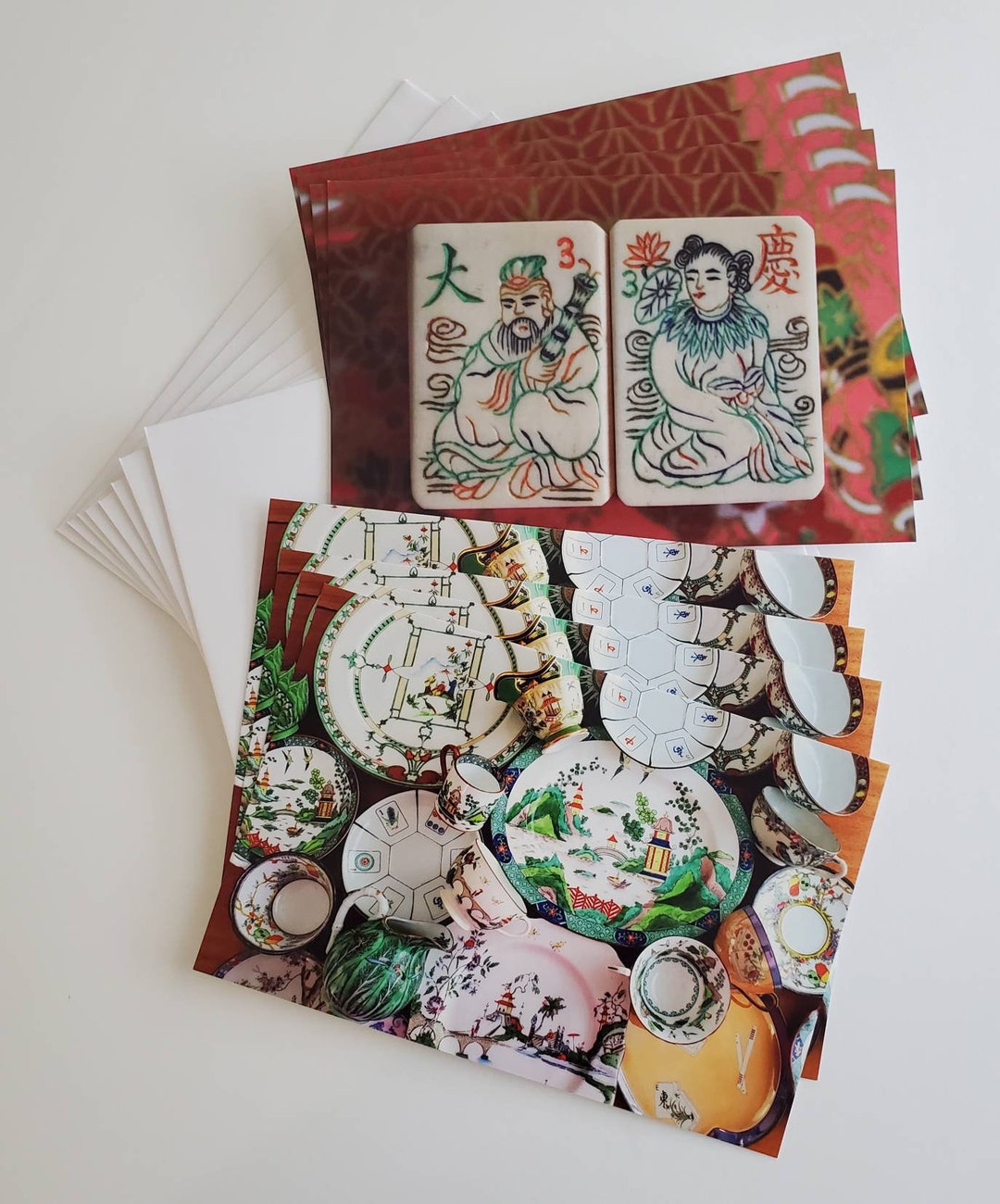 Mahjong Themed Flat Note Cards, Set of Eight in Two Different Designs ...