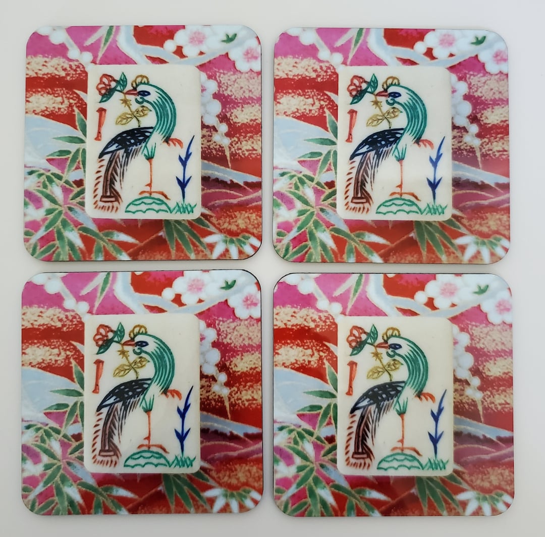 New, Set of Four, Vintage One-bamboo Tile Design, Mahjong Theme ...