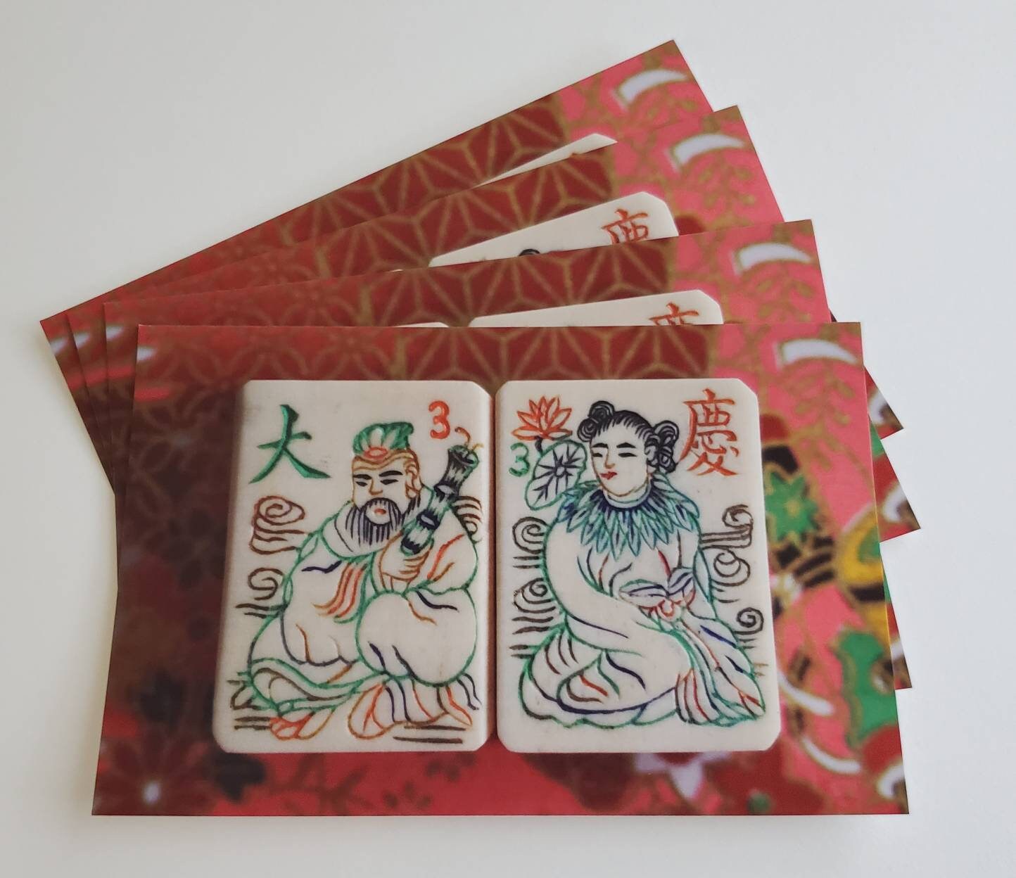 Mahjong Themed Flat Note Cards, Set of Eight in Two Different Designs ...