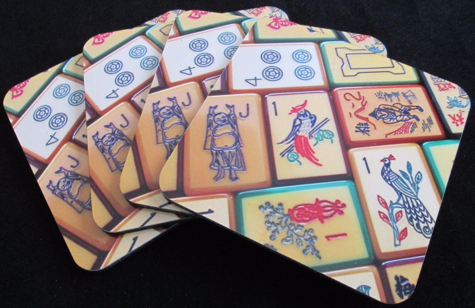 New, Set of Four, Vintage Enrobed Tile Design, Mahjong Theme Coasters ...
