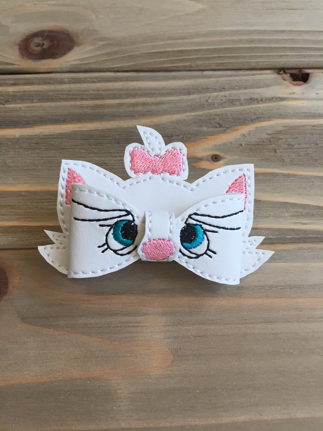 White Kitty Hair Bow: Faux Leather Embroidered Cat Barrette - Etsy