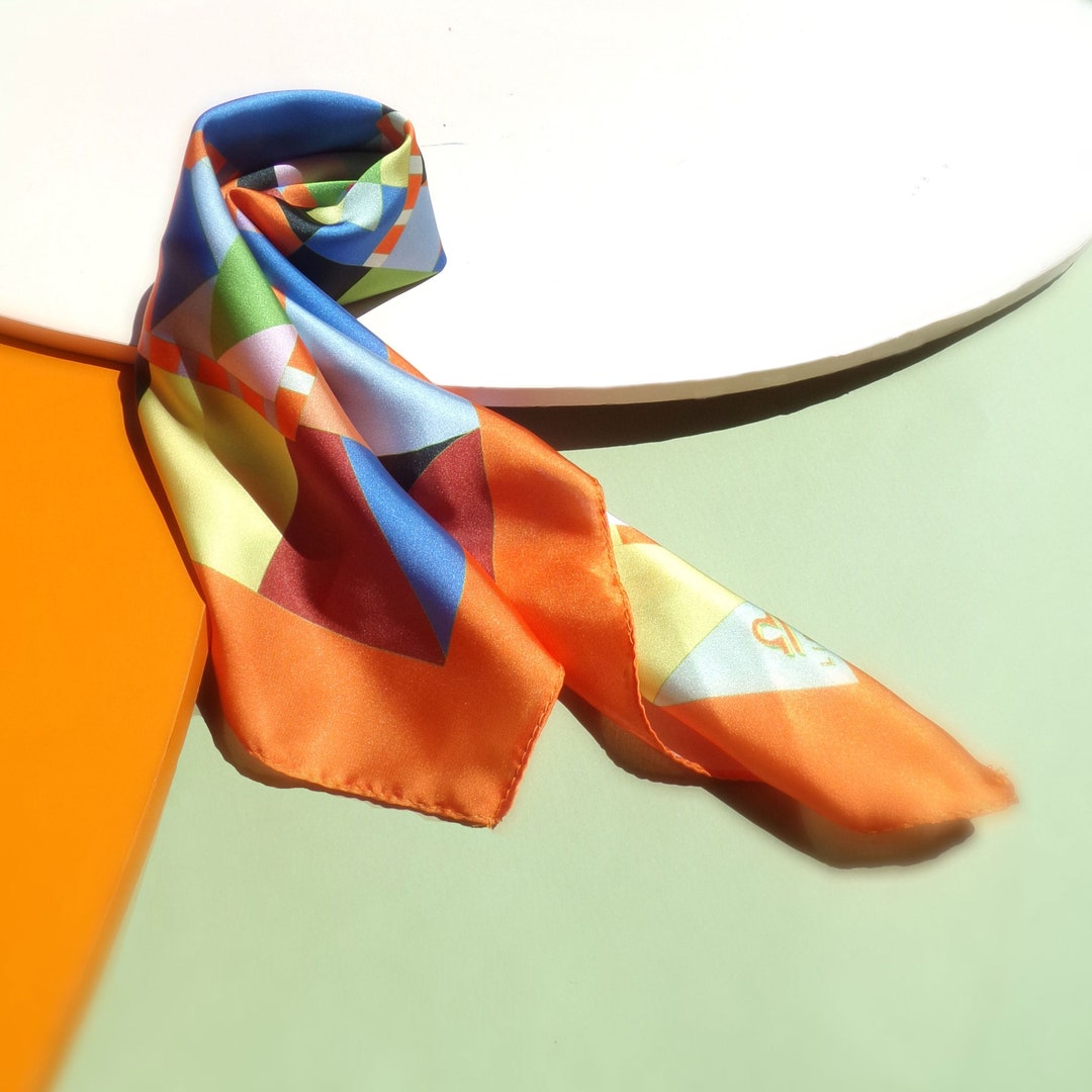 Orange Checkers Scarf: Abstract Geometric Print Neckerchief - Etsy