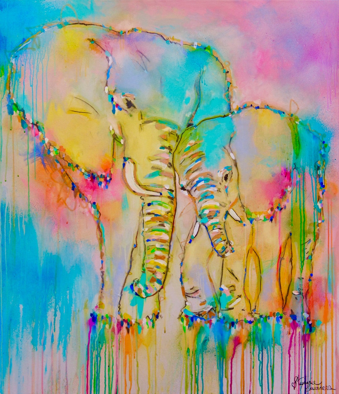 Elephant Reunion Rainbow Giclee Canvas Print - Etsy