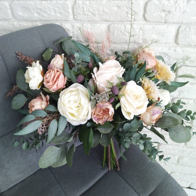 Pink blush flowers bouquet Dusty pink roses bouquet Bridal | Etsy