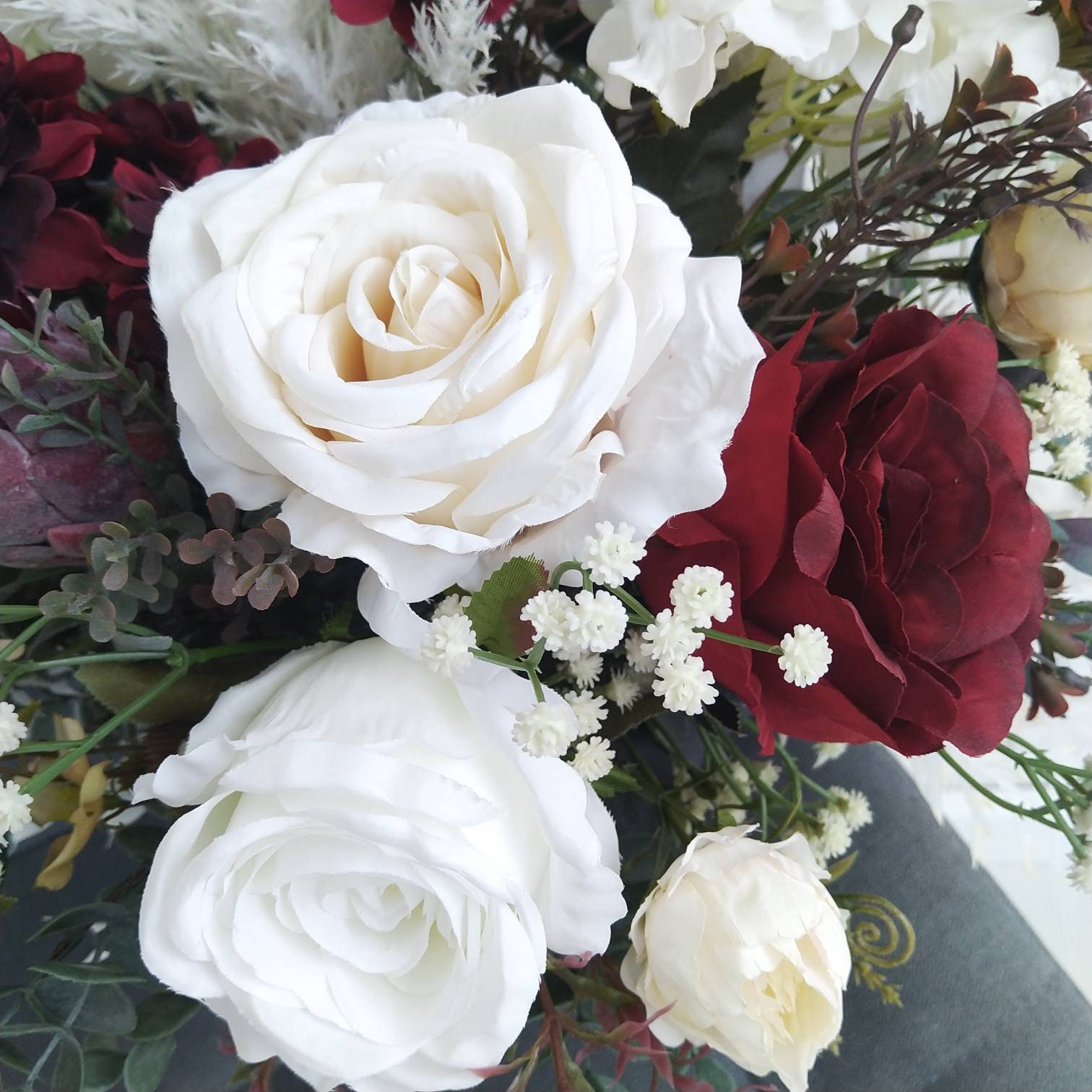 Ivory Red Roses Bouquet Burgundy Protea Bouquet Wedding White | Etsy