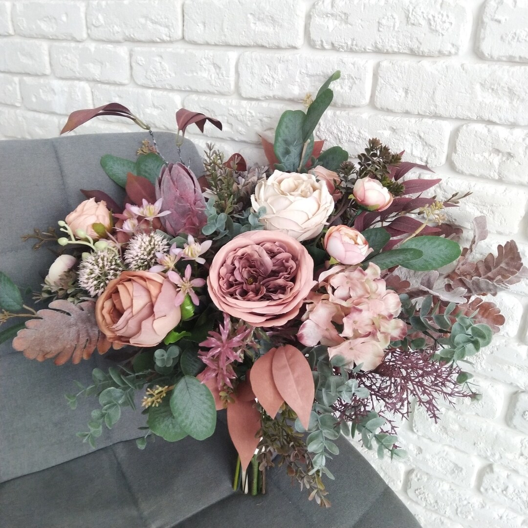 Rust Bridal Bouquet Burgundy Protea Bouquet Wedding Plum Mauve Bouquet ...