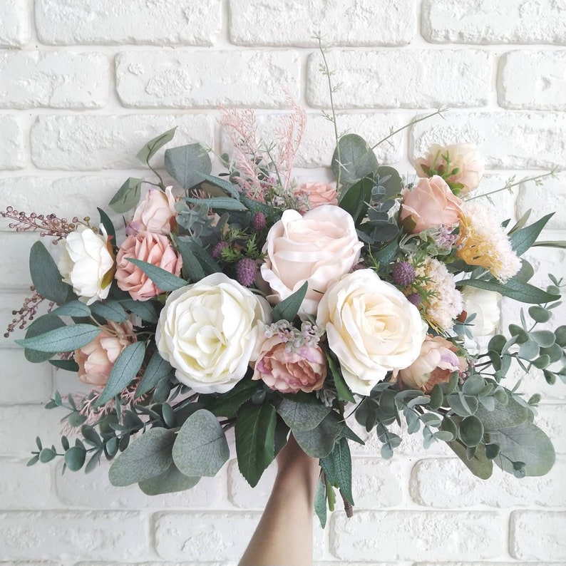 Pink blush flowers bouquet Dusty pink roses bouquet Bridal | Etsy