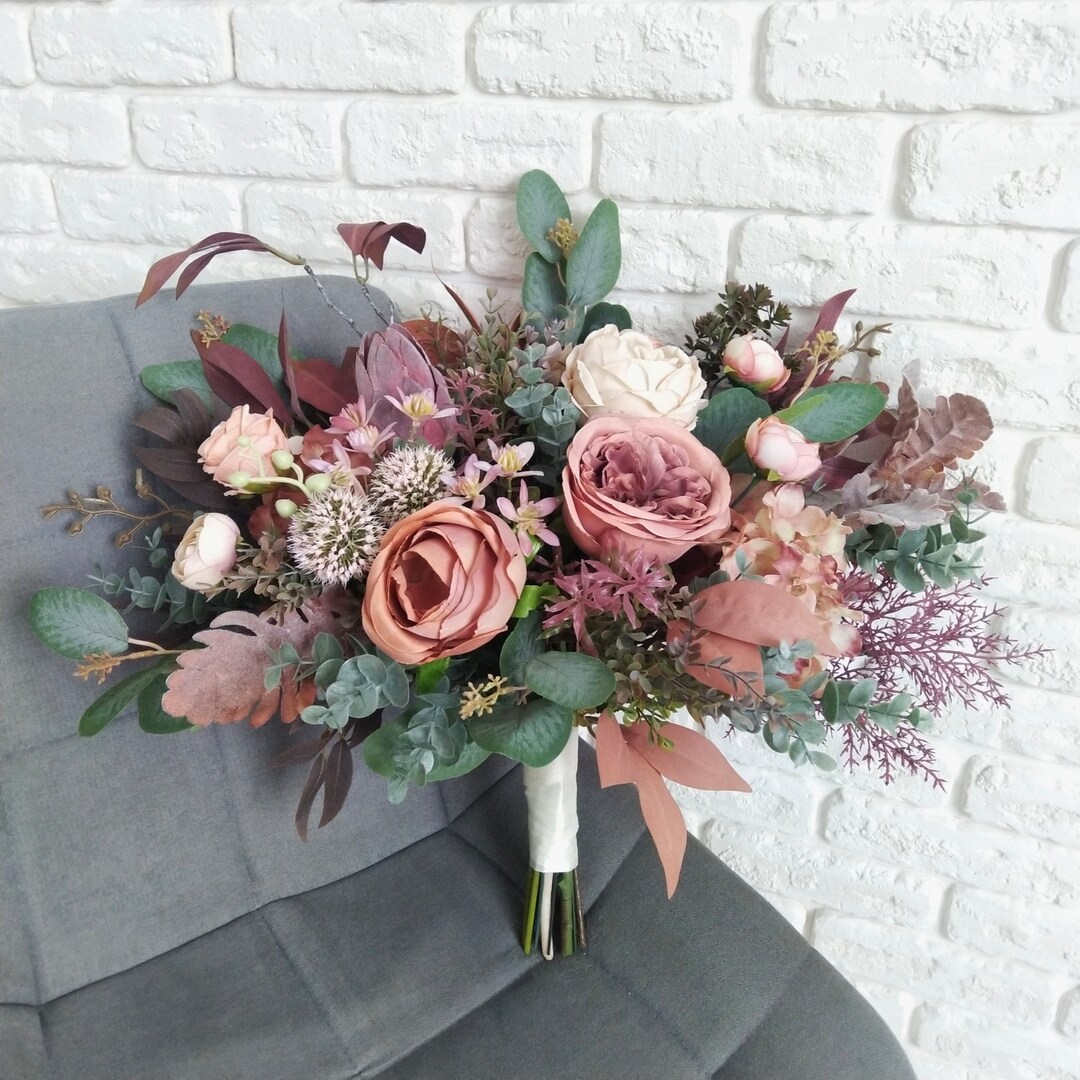 Rust Bridal Bouquet Burgundy Protea Bouquet Wedding Plum Mauve Bouquet ...