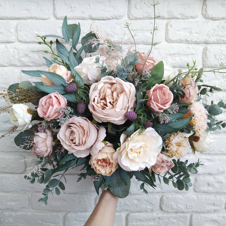 Pink Blush Flowers Bouquet Dusty Pink Roses Bouquet Bridal - Etsy