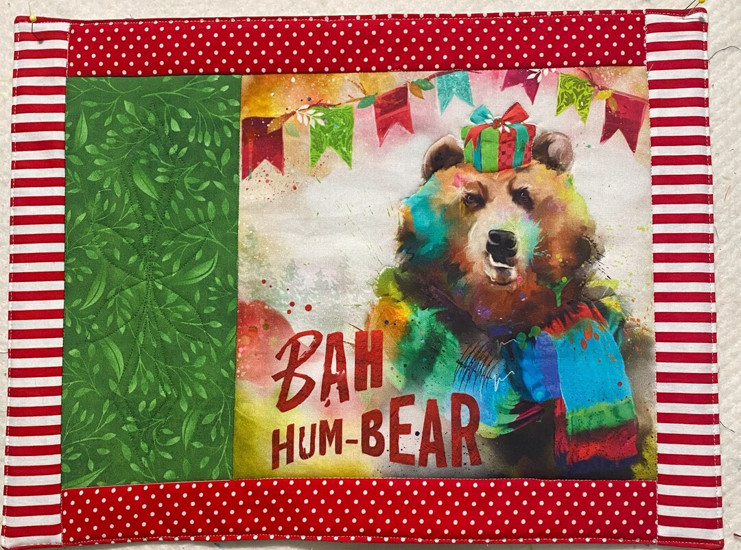 Sassy Animal Christmas Quilted Placemat Bah Hum-bear - Etsy Canada