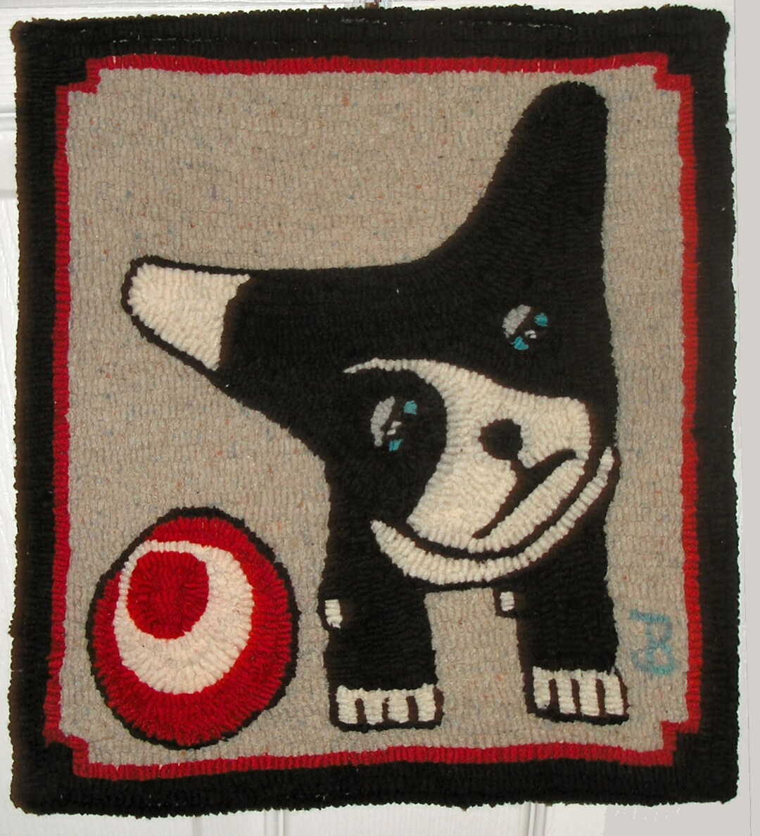 Tippy With Red Ball, Dog Primitive Hand Hooked Rug - Etsy