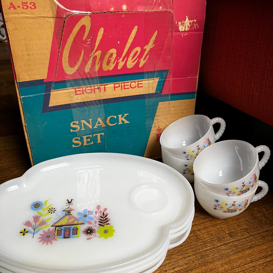 Federal Glass Snack Set A-53 8 Pieces Chalet Pattern Original Box - Etsy