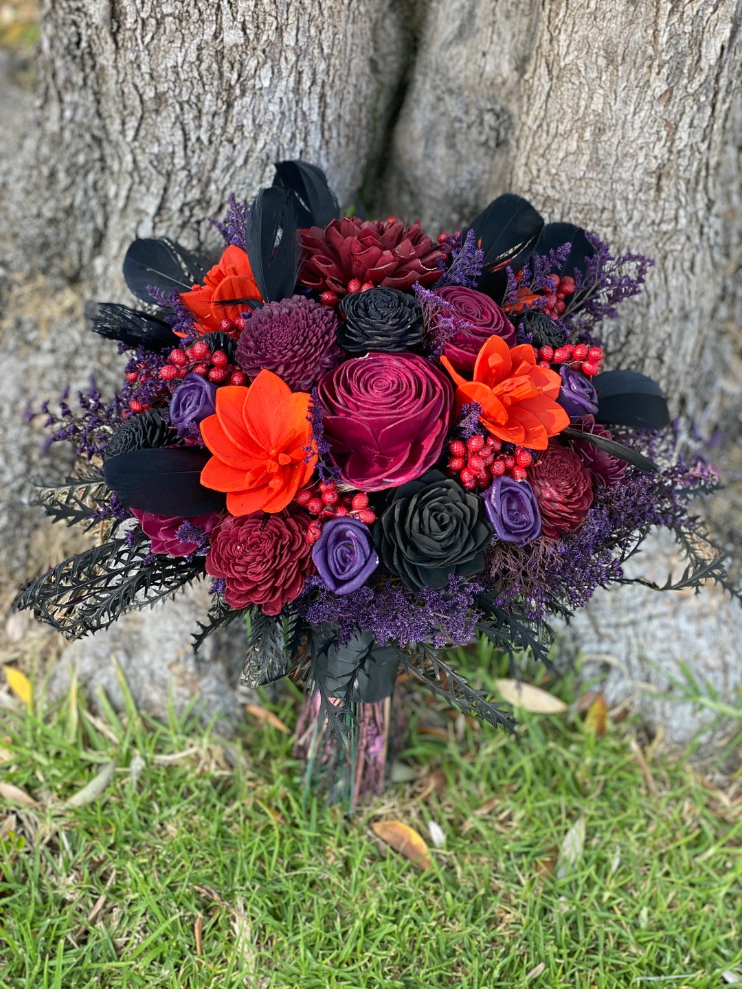 Gothic Halloween Burgundy and Purple "nevermore" Wedding Wood Sola ...