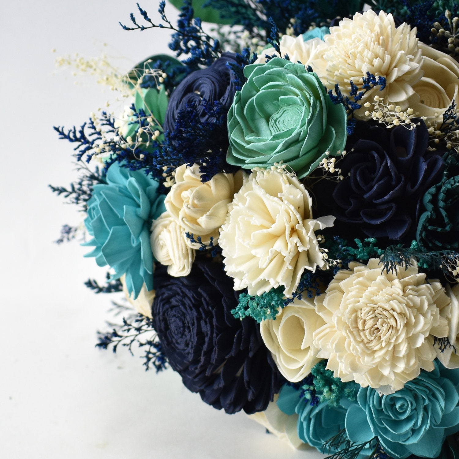 Blue and Turquoise Wood Wedding Sola Flower Bouquet - Etsy
