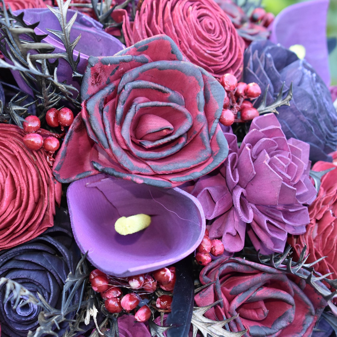 Black Magic Halloween Maroon and Purple Wood Wedding Sola Flower ...
