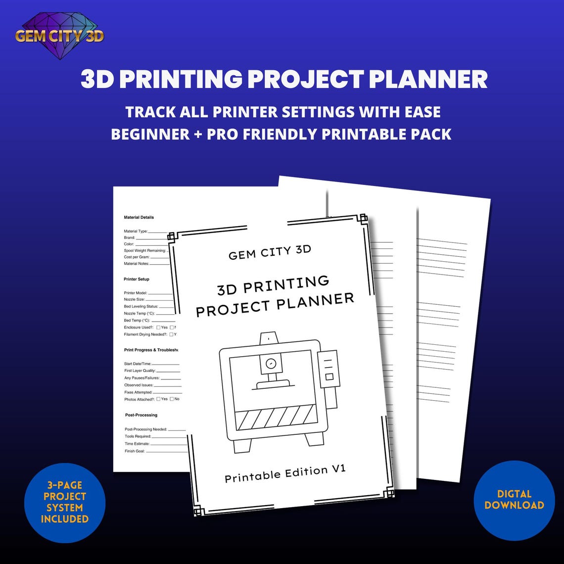 3D Printing Project Planner – Printable Log Book (digital Download) - Etsy