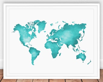Turquoise Map Poster | Etsy
