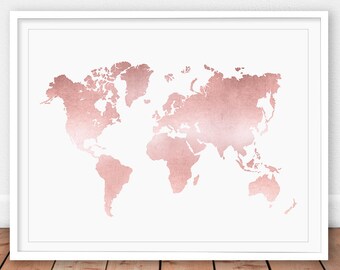 Rose Gold Map Art | Etsy