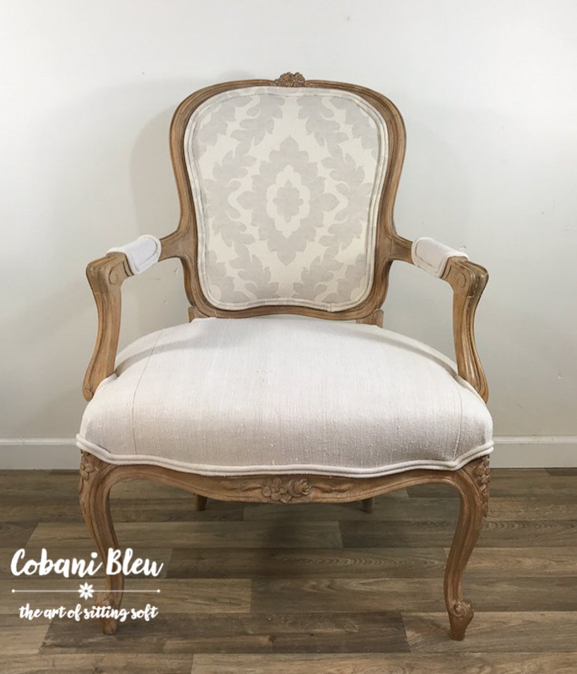 Custom Listing - White Linen Chair With White Washed Frame - Etsy