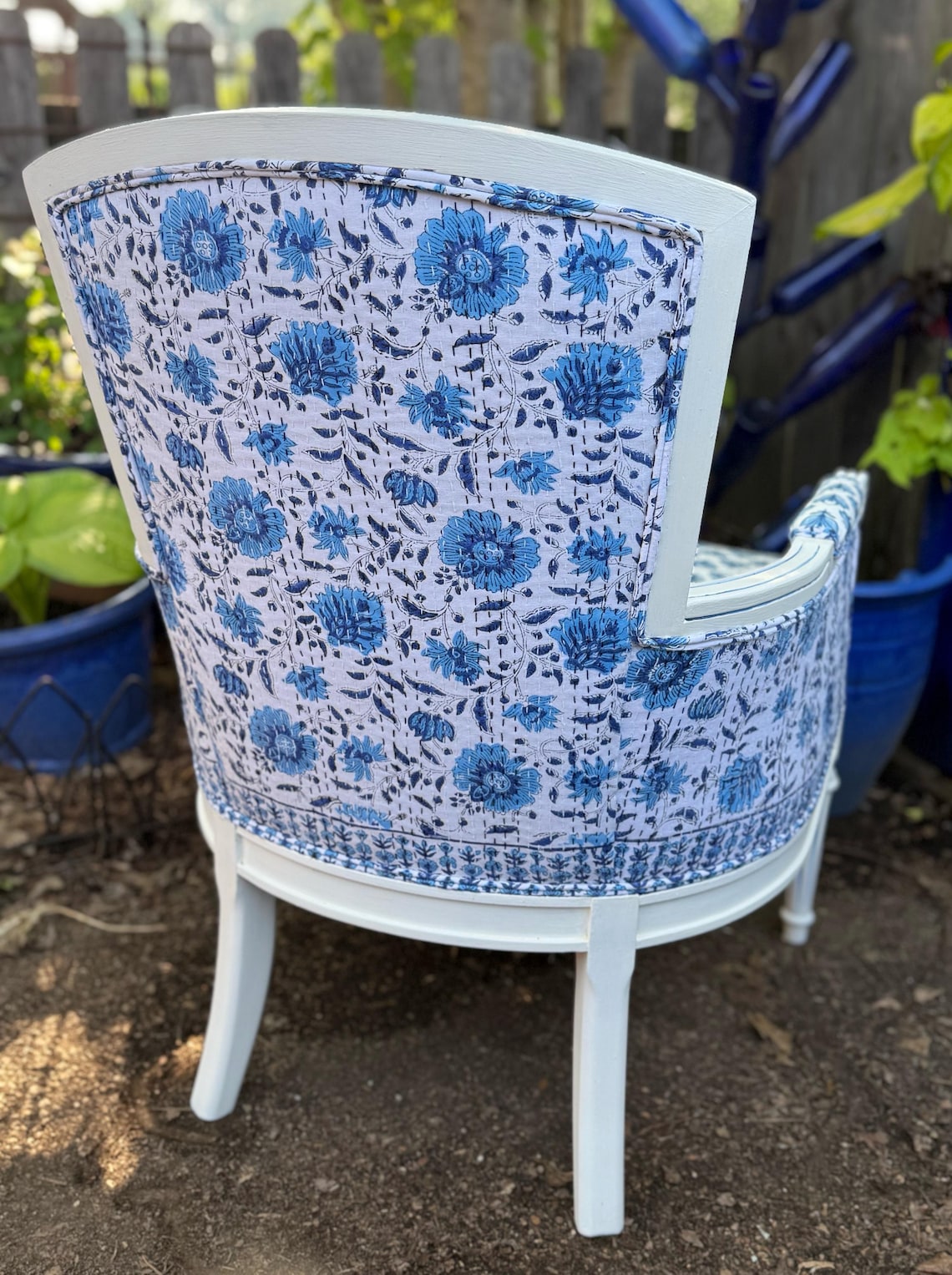 Blue & White Block Print Armchair | Comfortable Upholstered Accent ...