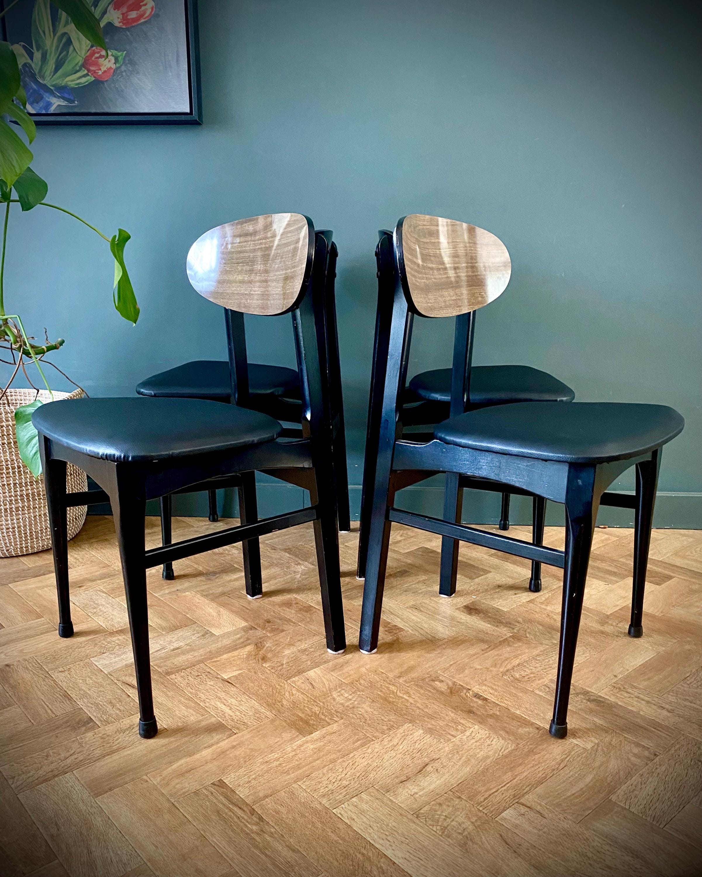 Vintage Mid Century Retro Set of X 4 Dining / Kitchen Chairs Black ...