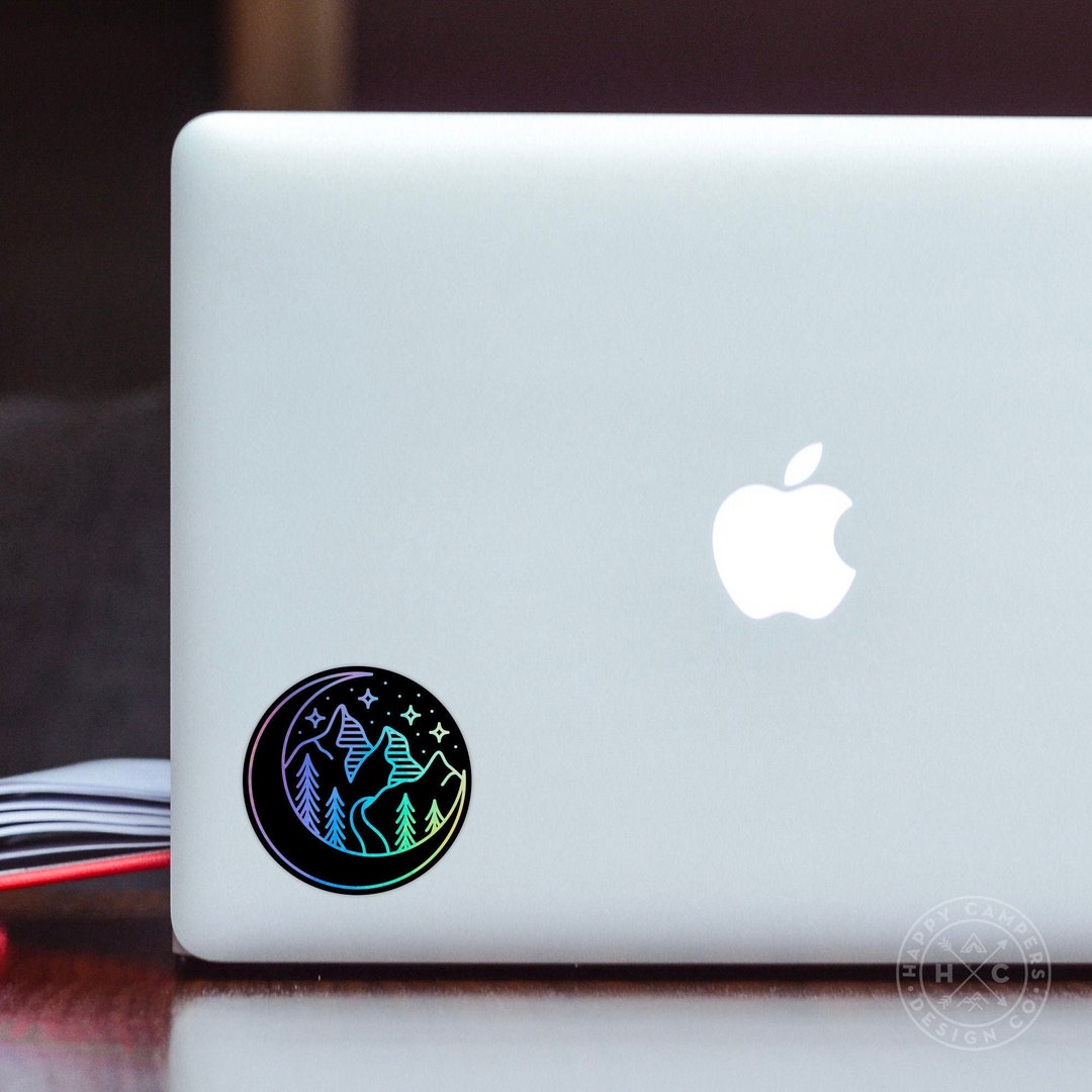 Holographic Moon & Mountains Sticker | Water Bottle Sticker | Car Decal ...