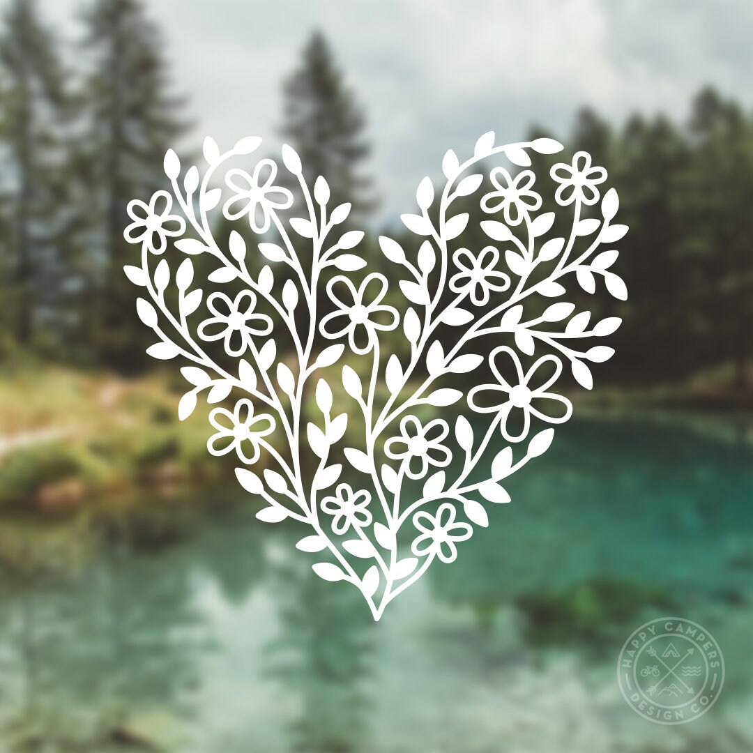 Floral Heart Vinyl Decal | Water Bottle Decal | Car Window Decal ...