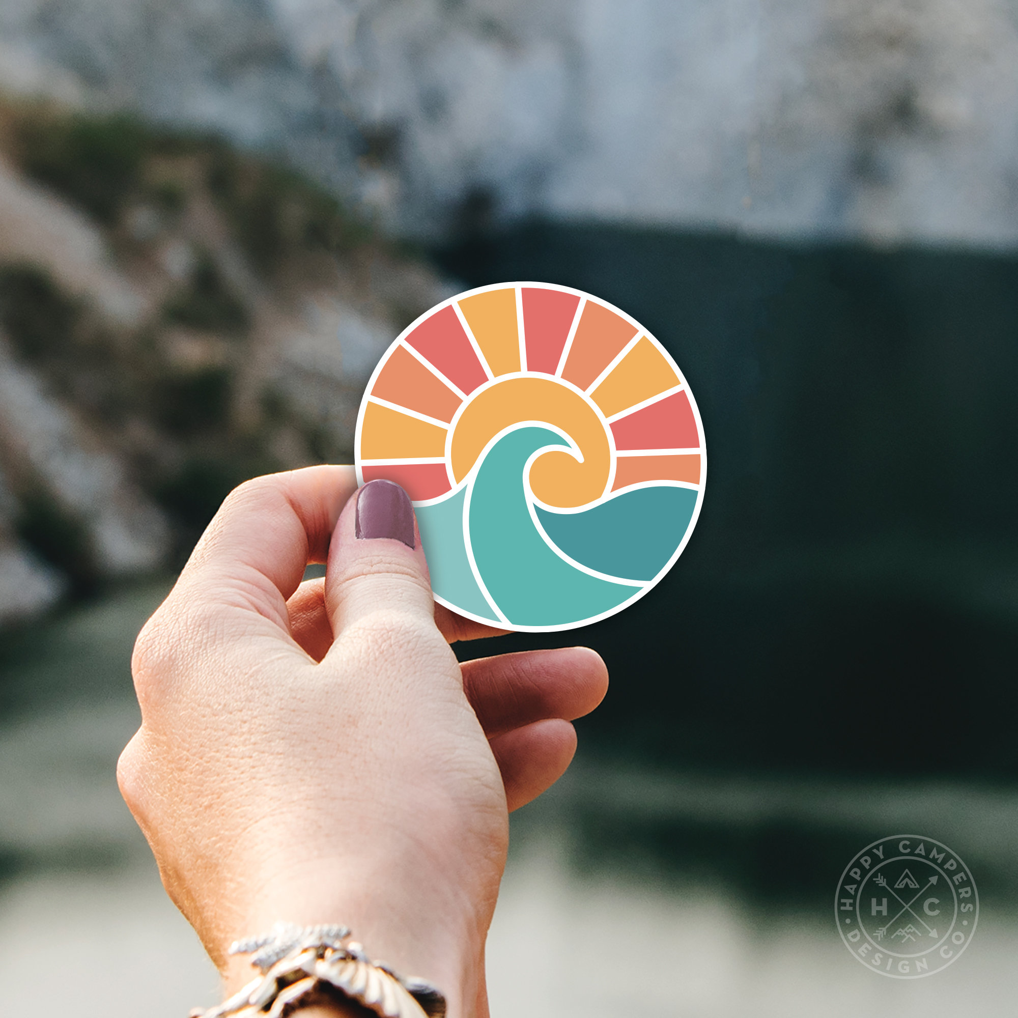 Sunrise Wave Vinyl Sticker | Weather Resistant Decal for Water Bottle ...