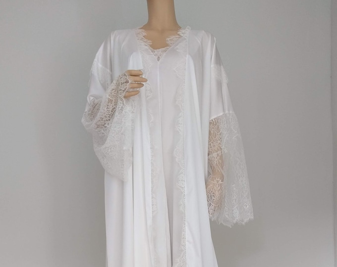 Embroidered Lace Bridal Robe French Lace Wedding Robe Bridal Lingerie ...