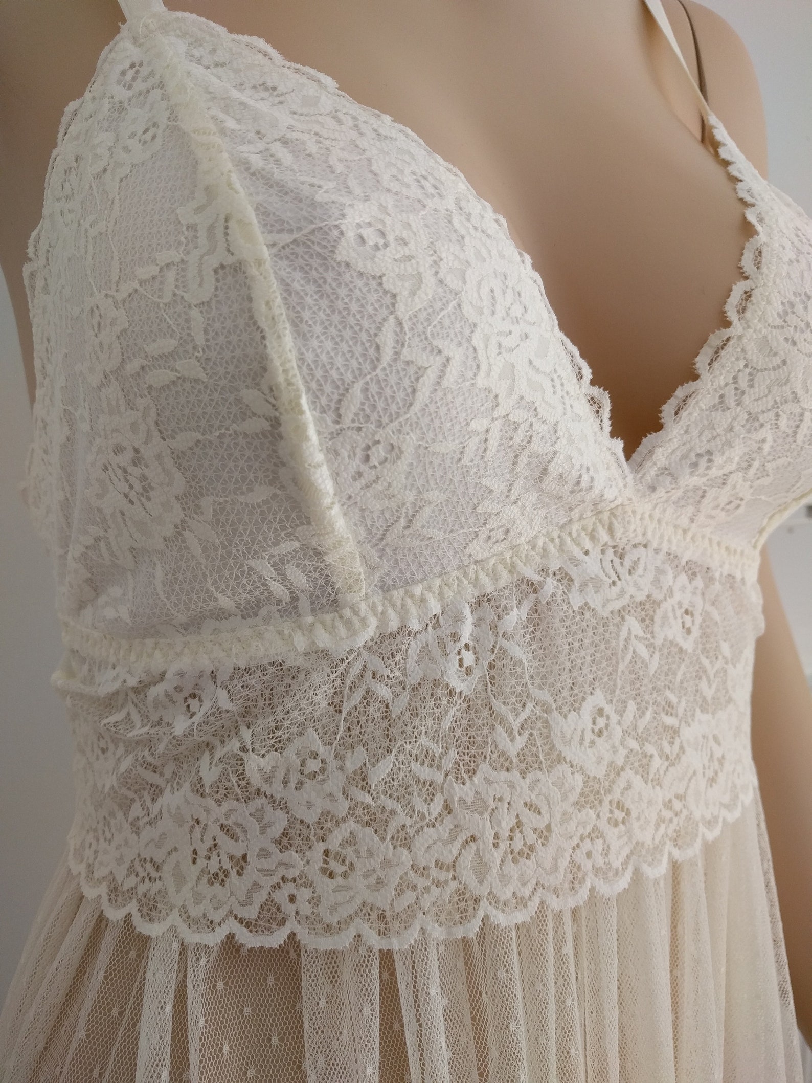 Bridal Long Ivory Lace Nightgown | Bohemian Lingerie | Wedding ...