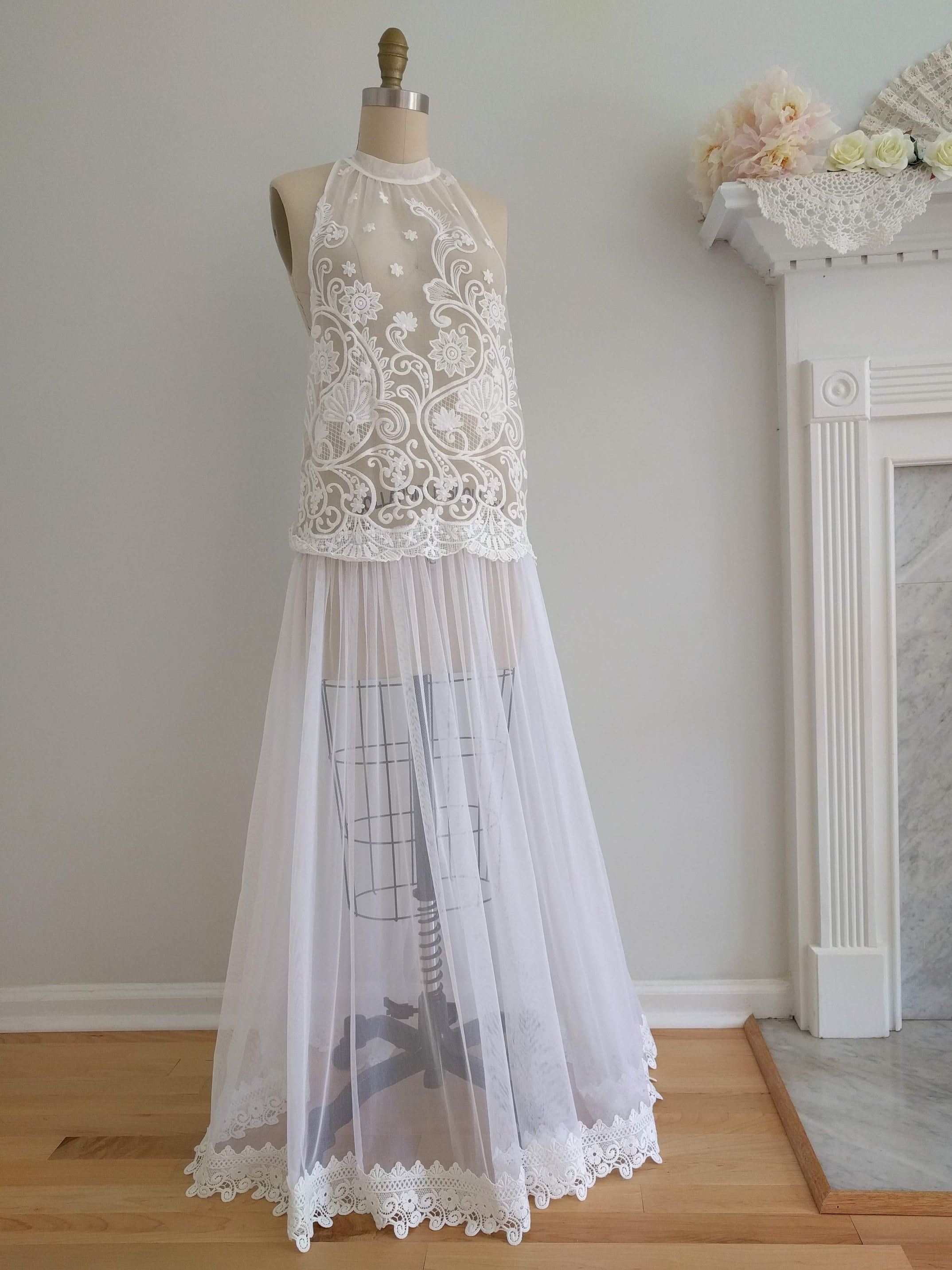 Boudoir Dress White Lace Boho Wedding Lace Boudoir Gown| Bridal ...