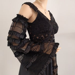 Black Lace Tulle Raffles Sleeves off Shoulder Boho Removable Sleeves ...