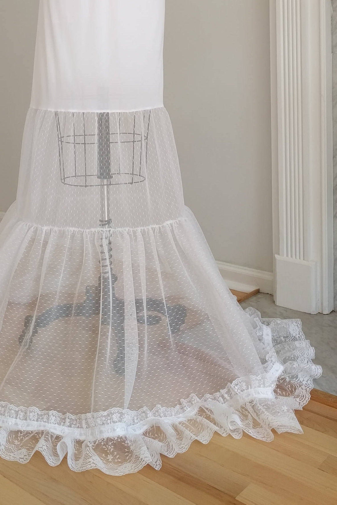 Slip Extender - Long White Tulle/lace Slip | Steampunk Petticoat Long ...