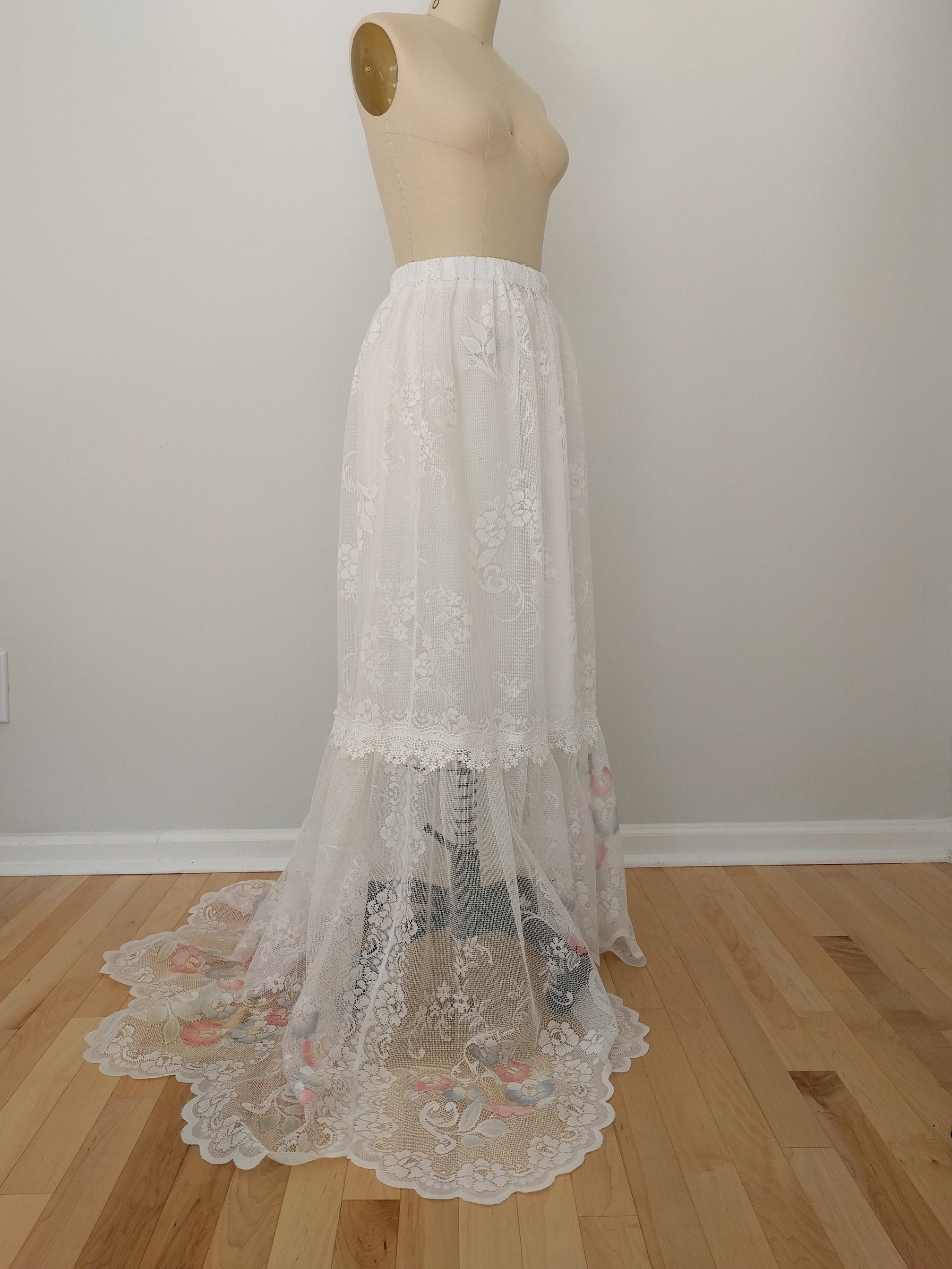 Wedding White Lace High-low Style Train Skirt, Over Skirt, Steampunk ...