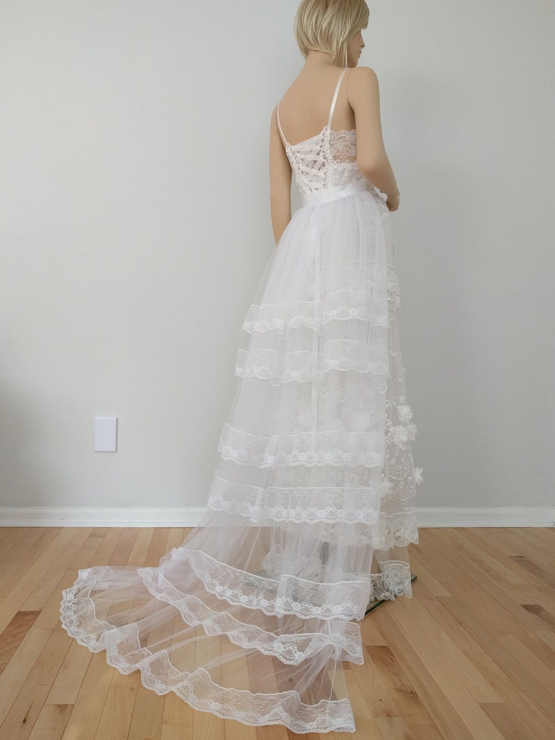 White Lace Tulle Detachable Wedding Train, Tulle Train, Detachable ...
