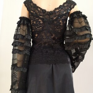 Black Lace Tulle Raffles Sleeves off Shoulder Boho Removable Sleeves ...