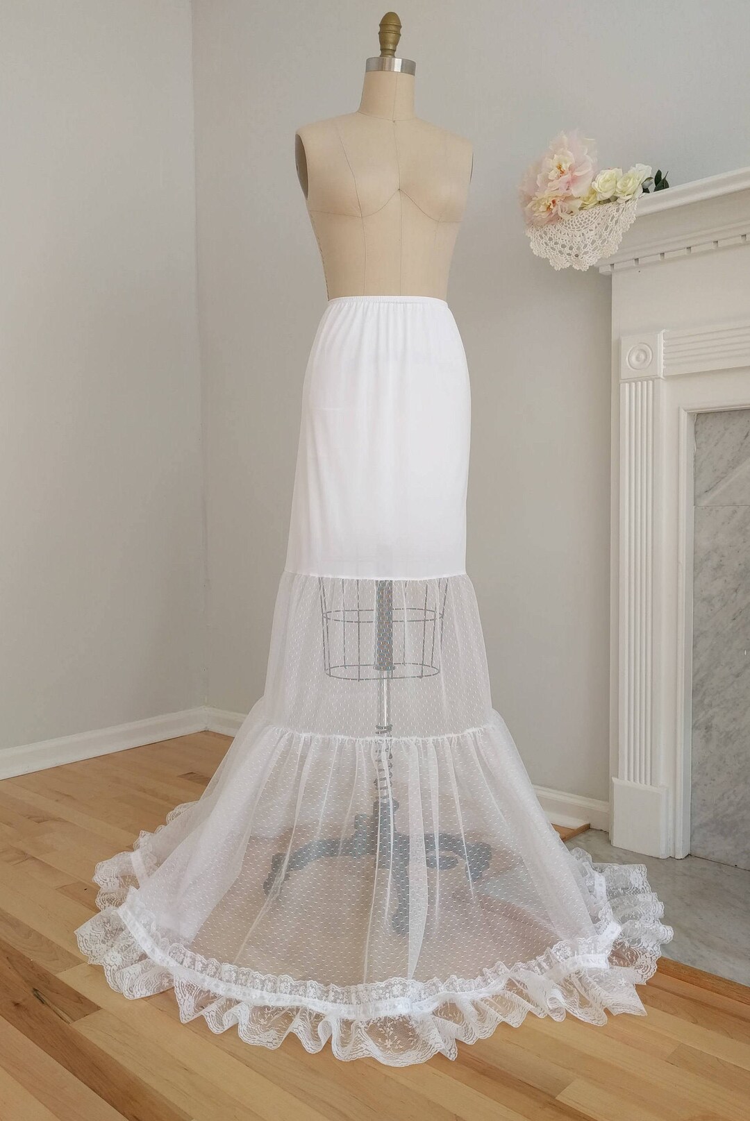 Slip Extender - Long White Tulle/lace Slip | Steampunk Petticoat Long ...
