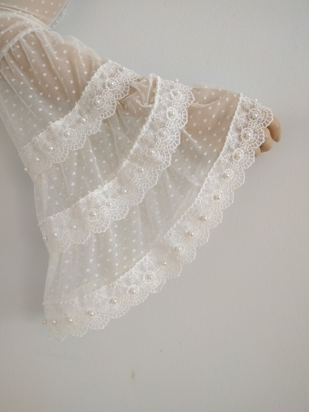 Bridal Beaded White Lace Removable Sleeves - off Shoulder Boho Wedding ...