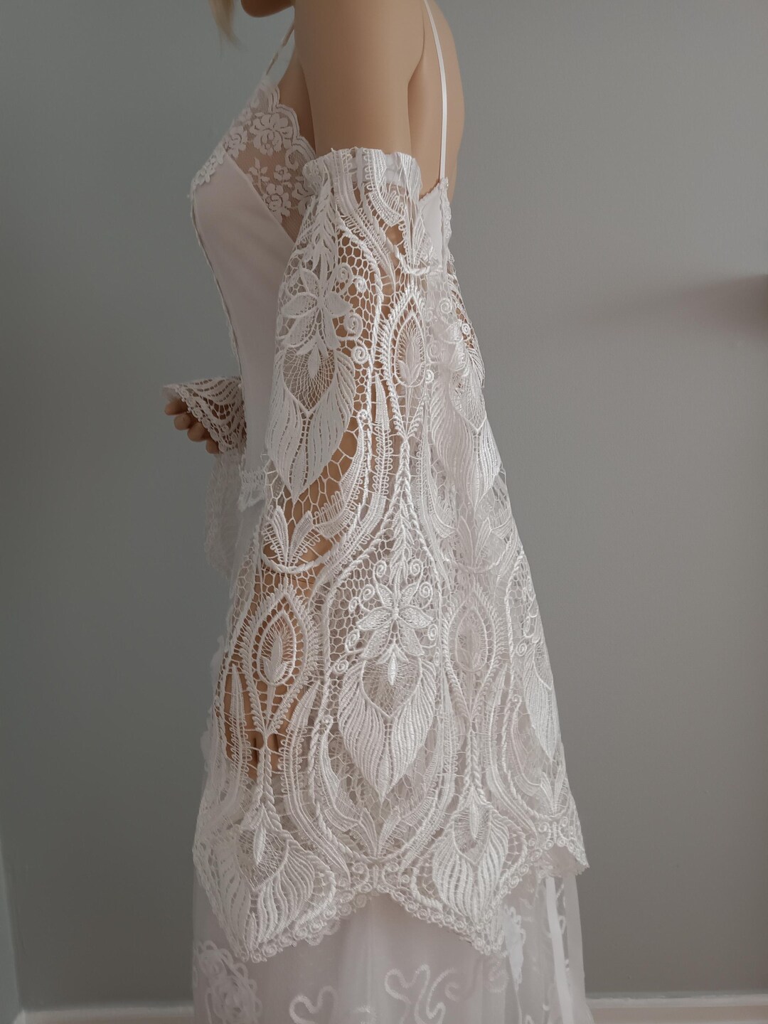 Boho Bridal off White Lace Detachable Sleeves. Off-shoulder Bohemian ...
