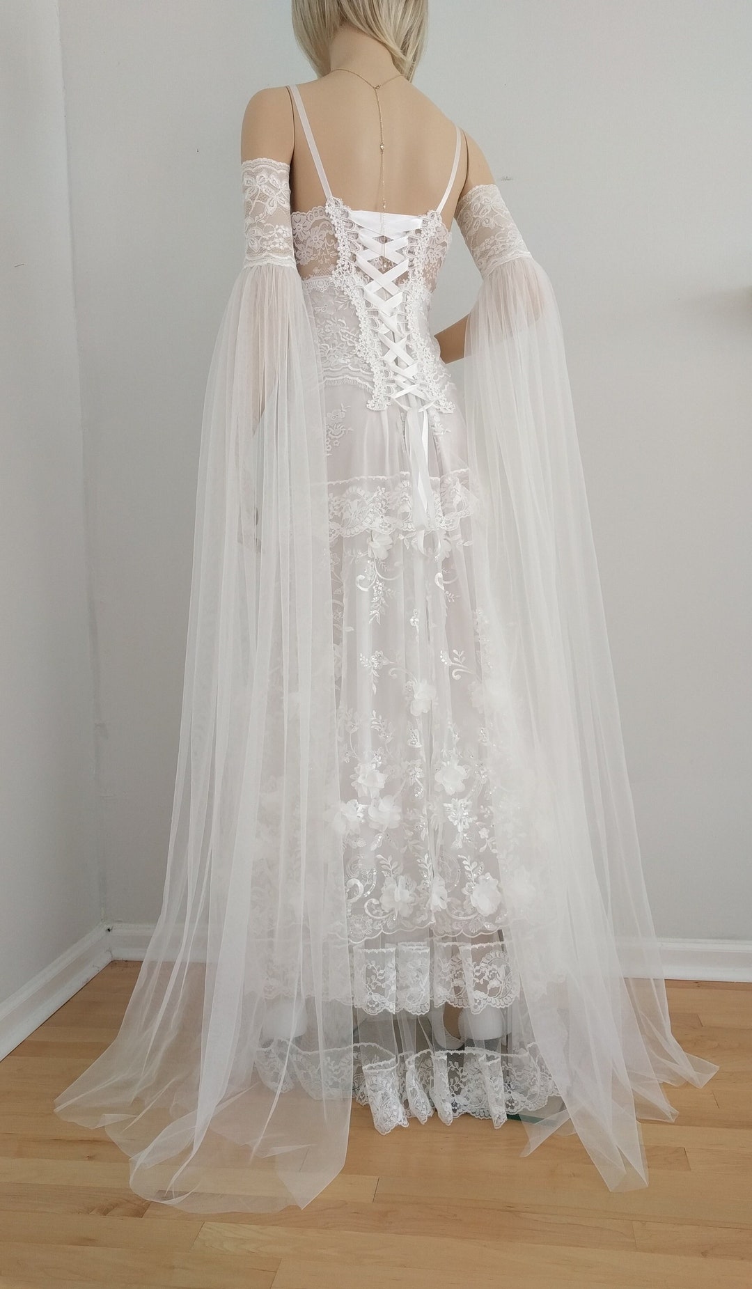 Detachable Bridal Ivory Long Tulle Lace Sleeves - Removable Sleeve With ...