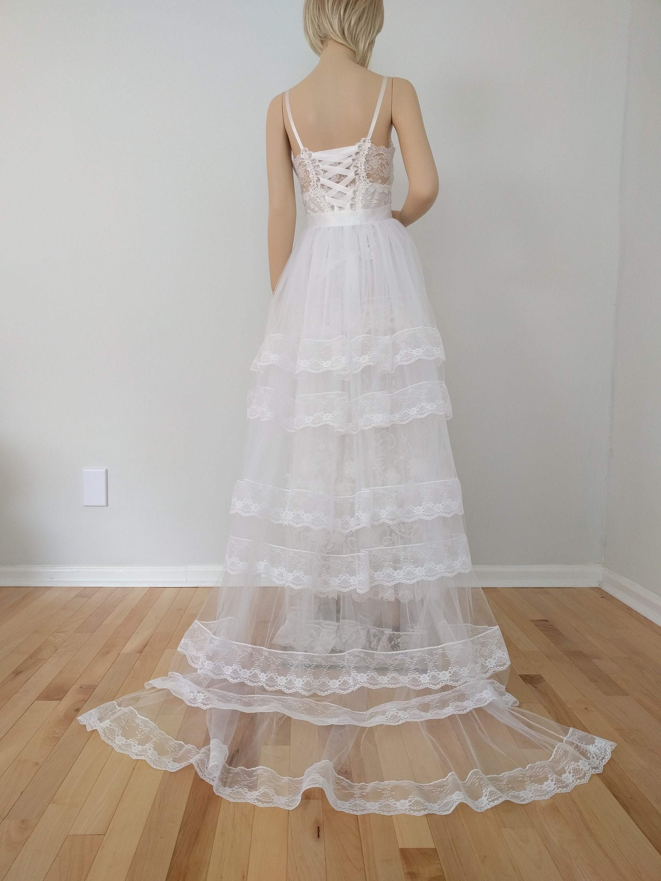 White Lace Tulle Detachable Wedding Train Tulle Train | Etsy