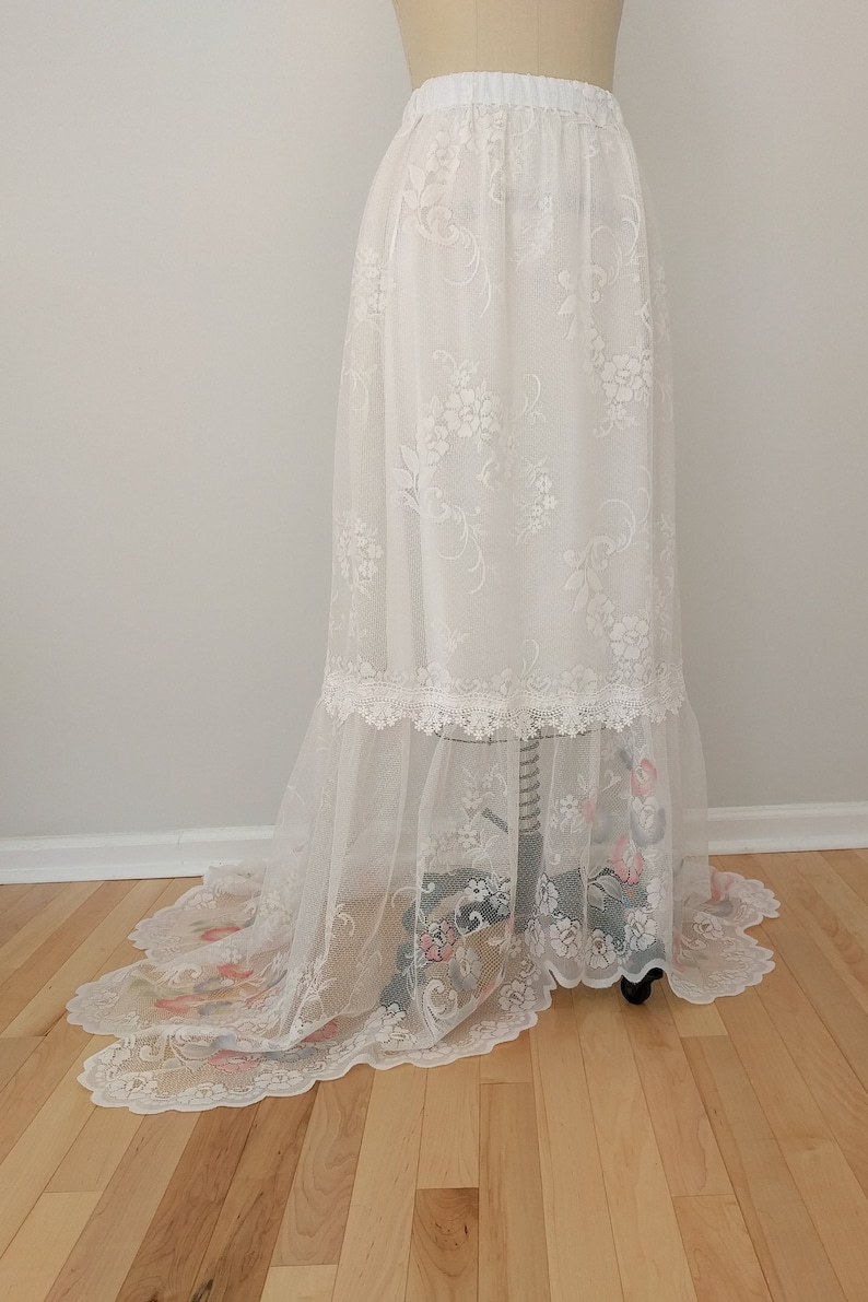 Wedding White Lace High Low Style Train Skirt Over Skirt Etsy